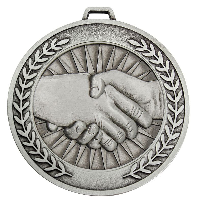 MMJ528S Prestige Handshake Silver Medal 7cm – Trophy Shop